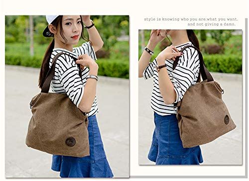 Women's Multi-pocket Shoulder Bag, Fashion Cotton Canvas Handbag Large Tote Purse, Vintage Hobo Top Tote Handle Multifunction Beach Casual Satchel Shopping Crossbody Bag