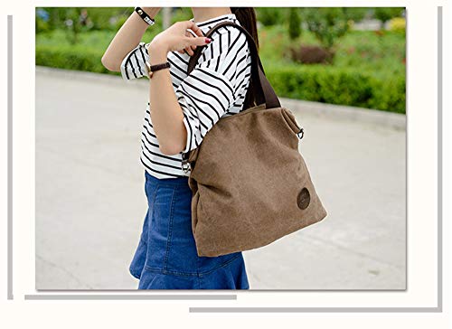 Women's Multi-pocket Shoulder Bag, Fashion Cotton Canvas Handbag Large Tote Purse, Vintage Hobo Top Tote Handle Multifunction Beach Casual Satchel Shopping Crossbody Bag