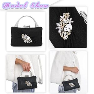 ELABEST Crystal Evening Clutch Bag Flower Pattern Handbag Bling Crossbody Prom Purse Wedding Cocktail Party Bag for Women and Girls (Black)