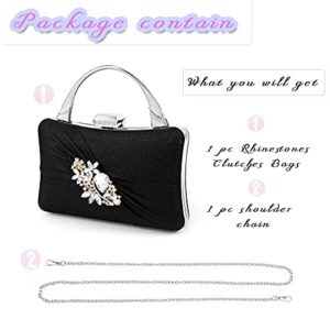 ELABEST Crystal Evening Clutch Bag Flower Pattern Handbag Bling Crossbody Prom Purse Wedding Cocktail Party Bag for Women and Girls (Black)