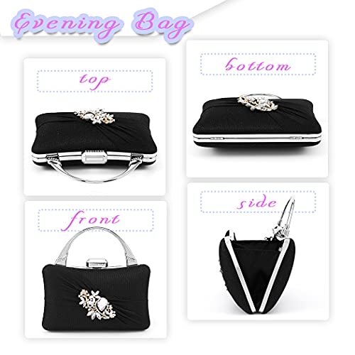 ELABEST Crystal Evening Clutch Bag Flower Pattern Handbag Bling Crossbody Prom Purse Wedding Cocktail Party Bag for Women and Girls (Black)