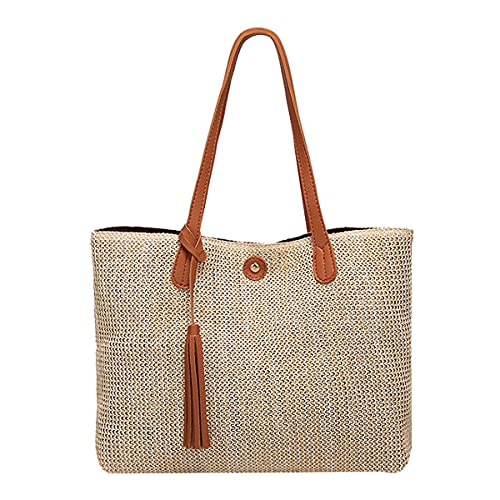 Goclothod Fashion Handbags Women Woven Straw Bag Summer Beach Tote Purse