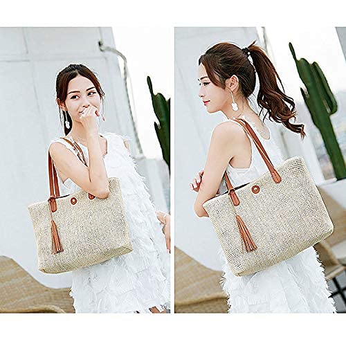 Goclothod Fashion Handbags Women Woven Straw Bag Summer Beach Tote Purse