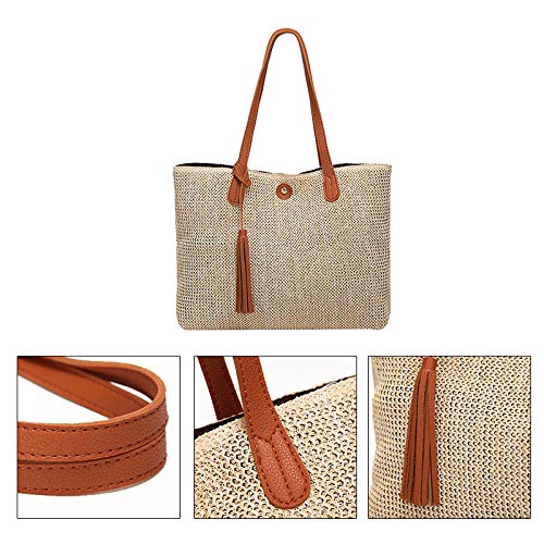 Goclothod Fashion Handbags Women Woven Straw Bag Summer Beach Tote Purse