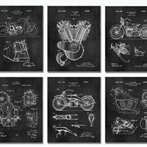 Motorcycle Patent Art Prints - Set of SIX 8"x10" - Wall Decor - Great Gift for Motorcycle Lovers - Chalkboard