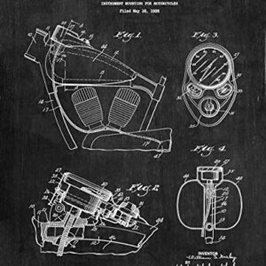 Motorcycle Patent Art Prints - Set of SIX 8"x10" - Wall Decor - Great Gift for Motorcycle Lovers - Chalkboard