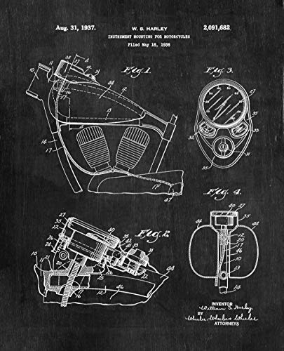 Motorcycle Patent Art Prints - Set of SIX 8"x10" - Wall Decor - Great Gift for Motorcycle Lovers - Chalkboard