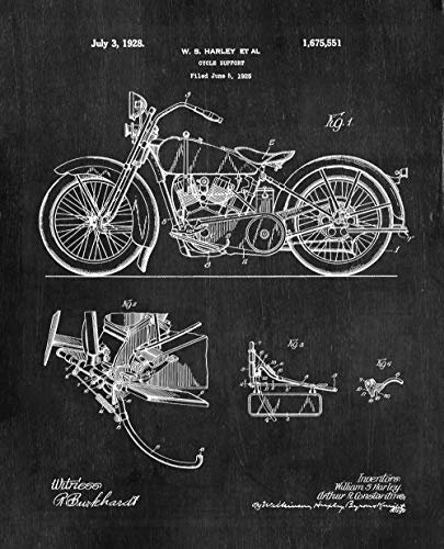 Motorcycle Patent Art Prints - Set of SIX 8"x10" - Wall Decor - Great Gift for Motorcycle Lovers - Chalkboard