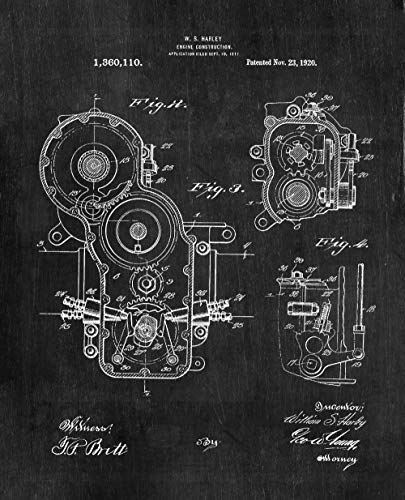 Motorcycle Patent Art Prints - Set of SIX 8"x10" - Wall Decor - Great Gift for Motorcycle Lovers - Chalkboard