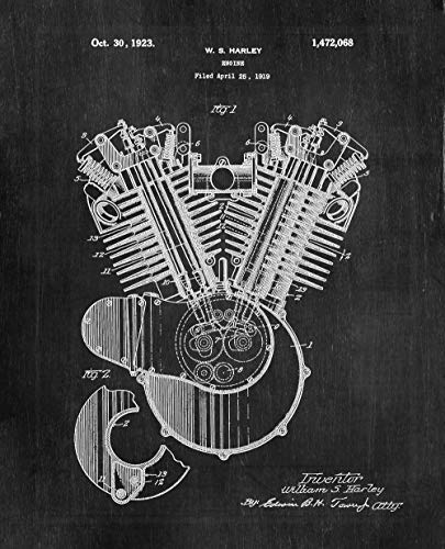 Motorcycle Patent Art Prints - Set of SIX 8"x10" - Wall Decor - Great Gift for Motorcycle Lovers - Chalkboard