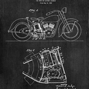 Motorcycle Patent Art Prints - Set of SIX 8"x10" - Wall Decor - Great Gift for Motorcycle Lovers - Chalkboard