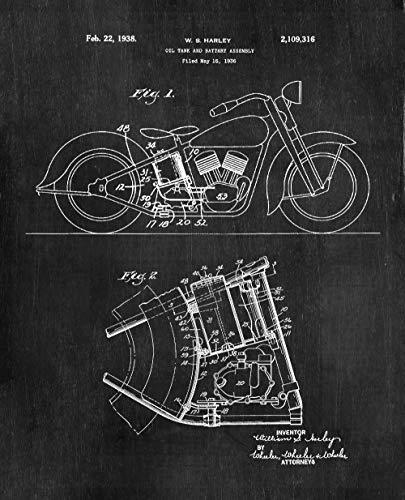 Motorcycle Patent Art Prints - Set of SIX 8"x10" - Wall Decor - Great Gift for Motorcycle Lovers - Chalkboard