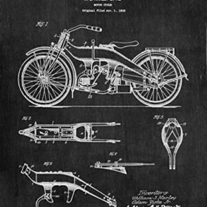 Motorcycle Patent Art Prints - Set of SIX 8"x10" - Wall Decor - Great Gift for Motorcycle Lovers - Chalkboard