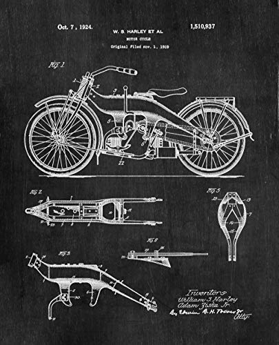 Motorcycle Patent Art Prints - Set of SIX 8"x10" - Wall Decor - Great Gift for Motorcycle Lovers - Chalkboard