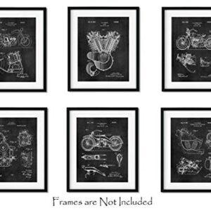 Motorcycle Patent Art Prints - Set of SIX 8"x10" - Wall Decor - Great Gift for Motorcycle Lovers - Chalkboard