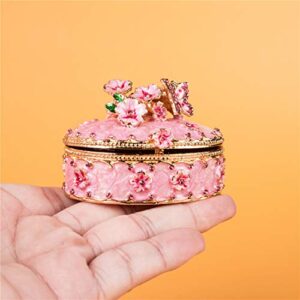 YU FENG Crystal Trinket Jewelry Boxes Hinged,Hand-Painted Pink Flower Butterfly Pattern Jeweled Box for Girls