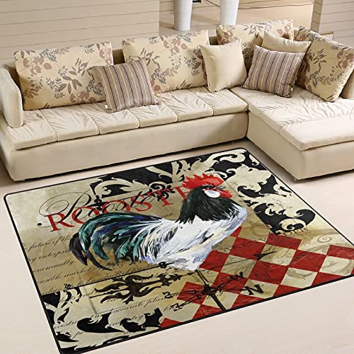 MNSRUU Area Rug Domestic Farm Rooster Entry Carpet Nursery Rugs for Living Room Bedroom Playroom Rug 63"x48" Clearance