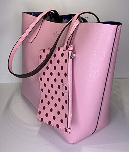 Kate Spade New York Arch Love Birds Large Reversible Tote bundled with matching Large Slim Bifold Wallet (Pink/Blue/Geo Birds)