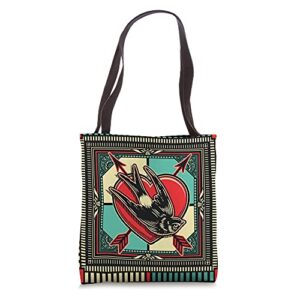 pierced heart & swallow tote bag