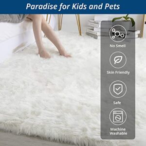 HOMBYS 6x9 Oversized Faux Fur Area Rug for Living Room Bedroom, Super Soft & Fluffy White Faux Sheepskin Play Carpet for Kids Baby and Children, Luxury Plush Furry Décor Shaggy Feet Mat for Bedside