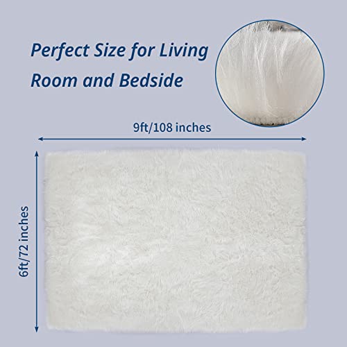 HOMBYS 6x9 Oversized Faux Fur Area Rug for Living Room Bedroom, Super Soft & Fluffy White Faux Sheepskin Play Carpet for Kids Baby and Children, Luxury Plush Furry Décor Shaggy Feet Mat for Bedside