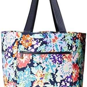 Vera Bradley Women's Recycled Lighten Up Reactive Drawstring Family Tote Bag, Happy Blooms Cross-Stitch, One Size