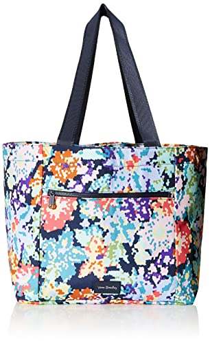 Vera Bradley Women's Recycled Lighten Up Reactive Drawstring Family Tote Bag, Happy Blooms Cross-Stitch, One Size