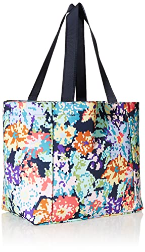 Vera Bradley Women's Recycled Lighten Up Reactive Drawstring Family Tote Bag, Happy Blooms Cross-Stitch, One Size