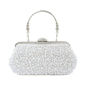 bellawish pearl clutch purses for women wedding bridal evening clutch handbag for parites prom(white)