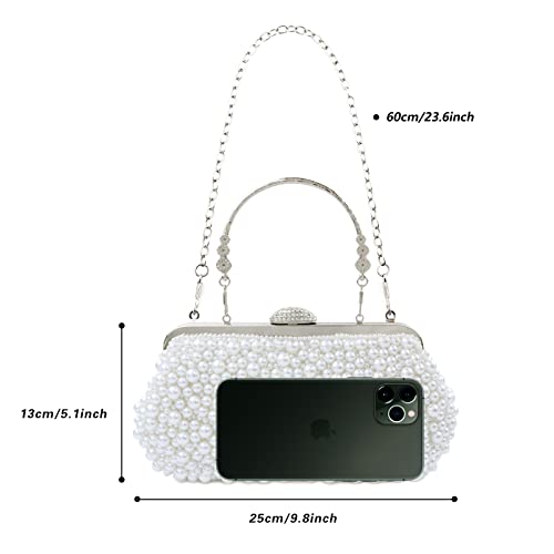 Bellawish Pearl Clutch Purses for Women Wedding Bridal Evening Clutch Handbag for Parites Prom(white)