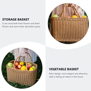 HEALLILY African Market Basket Flower Basket Large Oval Woven Straw Basket with Handle Grocery Bag Shopping Bag Home Storage Organizer