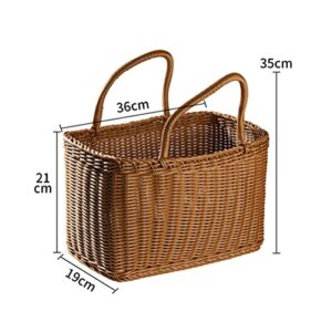 HEALLILY African Market Basket Flower Basket Large Oval Woven Straw Basket with Handle Grocery Bag Shopping Bag Home Storage Organizer