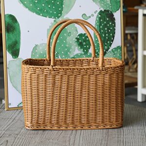 HEALLILY African Market Basket Flower Basket Large Oval Woven Straw Basket with Handle Grocery Bag Shopping Bag Home Storage Organizer