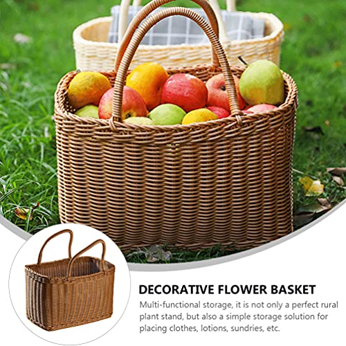 HEALLILY African Market Basket Flower Basket Large Oval Woven Straw Basket with Handle Grocery Bag Shopping Bag Home Storage Organizer