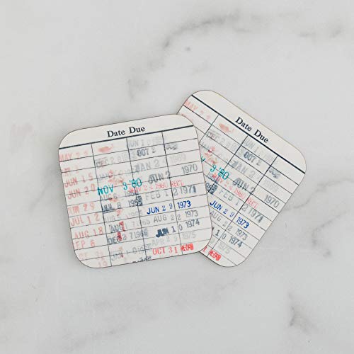 Vintage Library Due Date Card Coaster Set