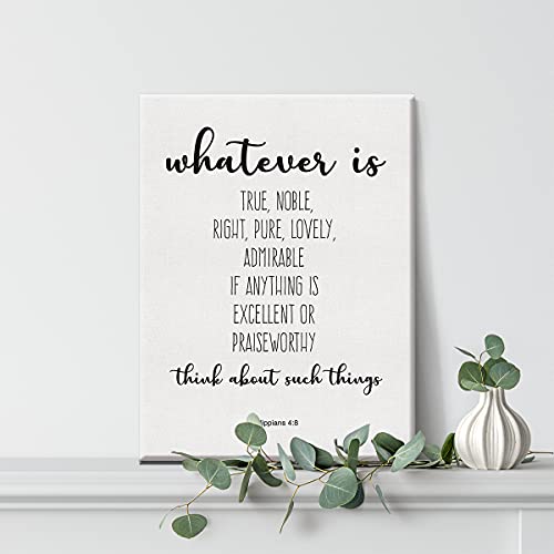 Bible Verse Art Wall Decor Whatever is True Philippians 4:8 Scripture Canvas Painting Prints for Home Dining Room Living Room Wall Decor Framed Artwork Christian Gifts(12x15 Inch)