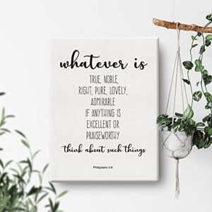 Bible Verse Art Wall Decor Whatever is True Philippians 4:8 Scripture Canvas Painting Prints for Home Dining Room Living Room Wall Decor Framed Artwork Christian Gifts(12x15 Inch)