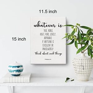 Bible Verse Art Wall Decor Whatever is True Philippians 4:8 Scripture Canvas Painting Prints for Home Dining Room Living Room Wall Decor Framed Artwork Christian Gifts(12x15 Inch)