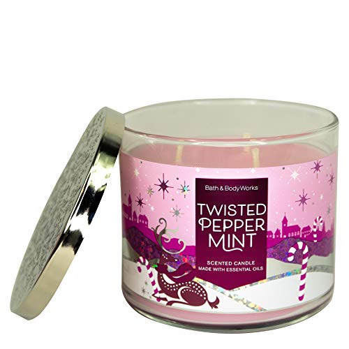 White Barn Bath and Body Works, 3-Wick Candle w/Essential Oils - 14.5 oz - 2020 Holidays Scents! (Twisted Peppermint)