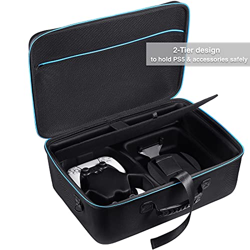 Zadii Hard Shell Carrying Case Compatible with PS5, Protective Travel Bag Holds PlayStation 5 Console, DualSense Controllers, Base and Other Accessories