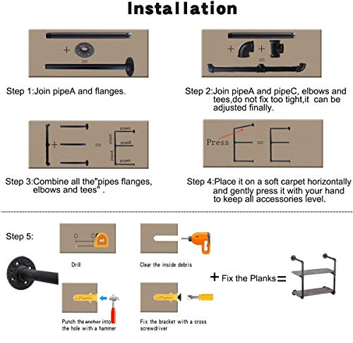 LoftPaipes Industrial Pipe Shelf Wall Mounted,24in 2 Tier Rustic Metal Floating Shelves,Steampunk Real Wood Book Shelves,DIY Bookshelf Hanging Wall Shelves,Farmhouse Kitchen Bar Shelving