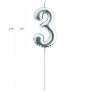 eusbon 3rd Birthday Candle, 2.76” Big Size Number Candle for Cake Decoration, Birthday Party, Wedding Anniversary, Silver (Number 3)