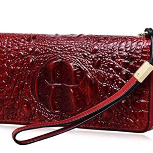 PIJUSHI Embossed Crocodile Handbags for Ladies Designer Purses Top Handle Shoulder Bag Bundle with Wristlet Wallet For Women Crocodile Leather Wallet Ladies Clutch Purses