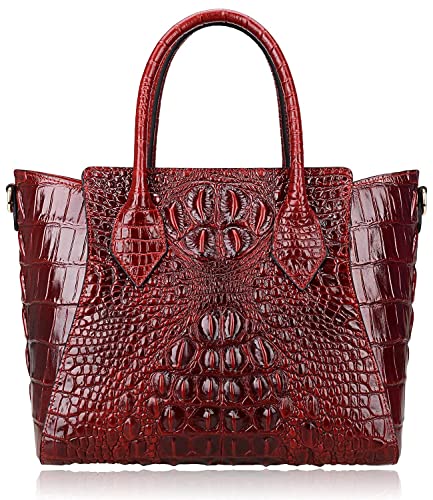 PIJUSHI Embossed Crocodile Handbags for Ladies Designer Purses Top Handle Shoulder Bag Bundle with Wristlet Wallet For Women Crocodile Leather Wallet Ladies Clutch Purses