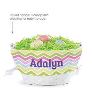 Personalized Easter Egg Basket For Her with Handle and Custom Name | Chevron Easter Basket Liners | White Basket | Woven Easter Baskets for Kids | Customized Easter Basket | Gift for Easter