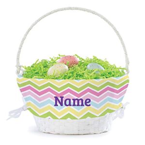 Personalized Easter Egg Basket For Her with Handle and Custom Name | Chevron Easter Basket Liners | White Basket | Woven Easter Baskets for Kids | Customized Easter Basket | Gift for Easter