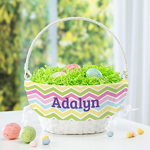 Personalized Easter Egg Basket For Her with Handle and Custom Name | Chevron Easter Basket Liners | White Basket | Woven Easter Baskets for Kids | Customized Easter Basket | Gift for Easter