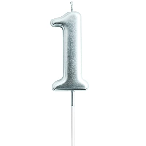 eusbon 1st Birthday Candle, 2.76” Big Size Number Candle for Cake Decoration, Birthday Party, Wedding Anniversary, Silver (Number 1)