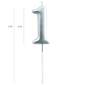 eusbon 1st Birthday Candle, 2.76” Big Size Number Candle for Cake Decoration, Birthday Party, Wedding Anniversary, Silver (Number 1)