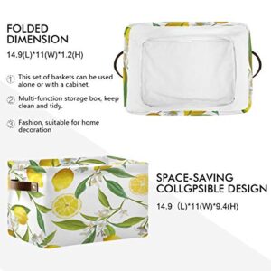 ALAZA Decorative Basket Rectangular Storage Bin, Lemon Floral Organizer Basket with Leather Handles for Home Office